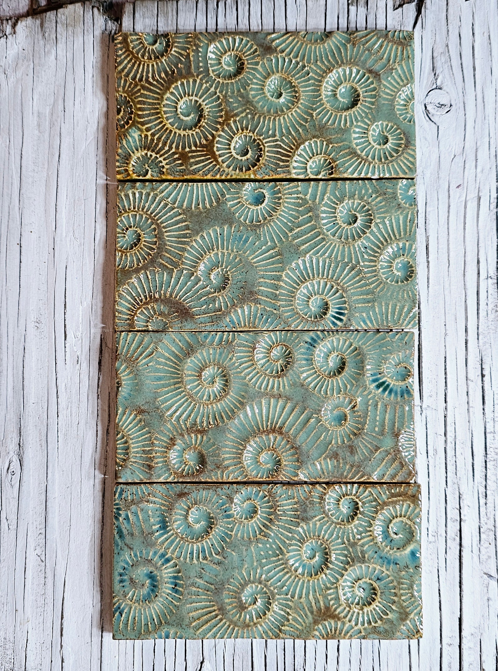 Sea Fossils Ceramic Tile Set 2 X 4 Inches Sea Green - Etsy