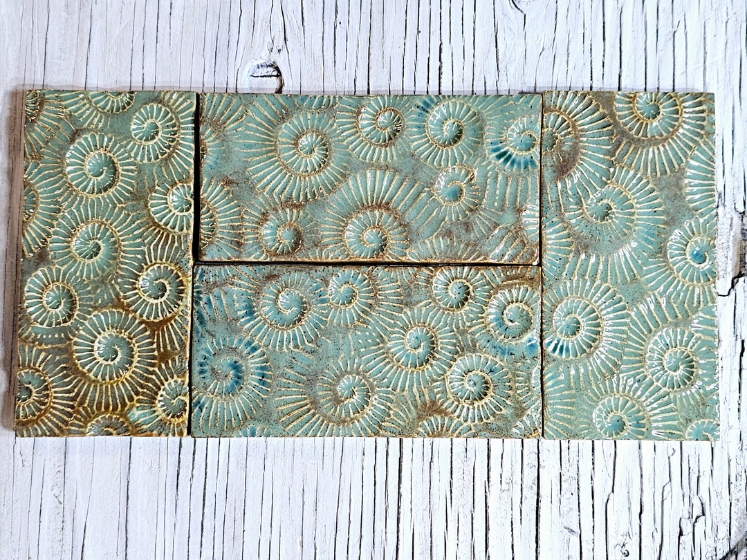 Sea Fossils Ceramic Tile Set 2 X 4 Inches Sea Green - Etsy
