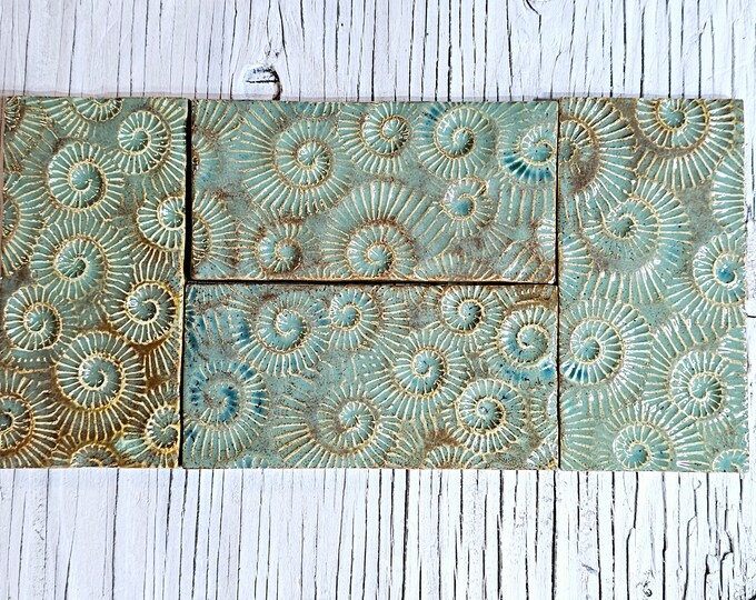Sea Fossils Ceramic Tile Set 2 X 4 Inches Sea Green - Etsy