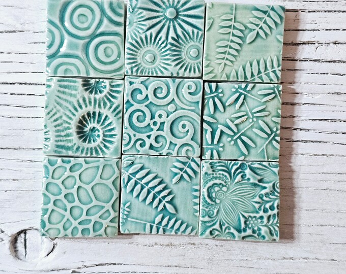 Handmade Ceramic Summer Garden 1 Inch Square Tiles 9 Piece Set GT-539-4 ...