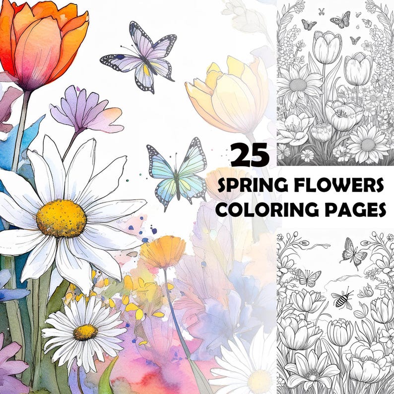 25 Spring Flowers Coloring Page, Digital Download, Coloring Pages ...