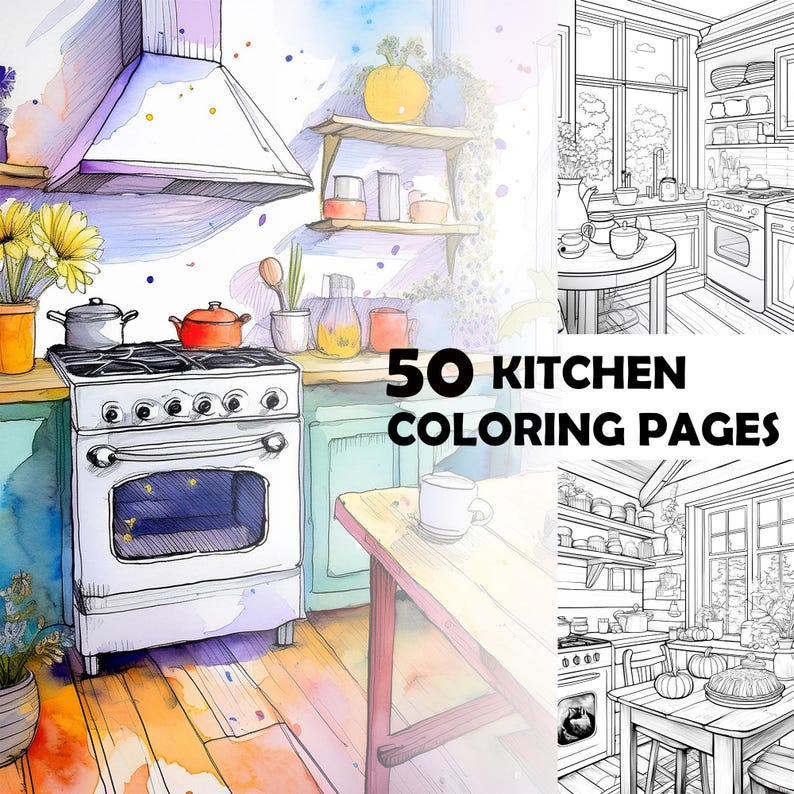 50 Kitchen Coloring Pages, Coloring Pages for Adults and Kids ...