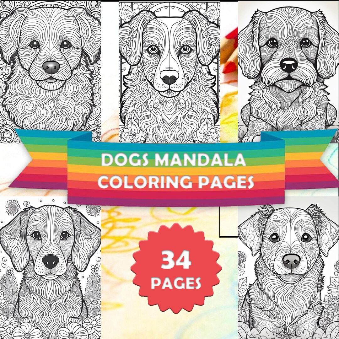 34 Dogs Mandala Coloring Pages, Printable Coloring Book, Coloring Pages ...