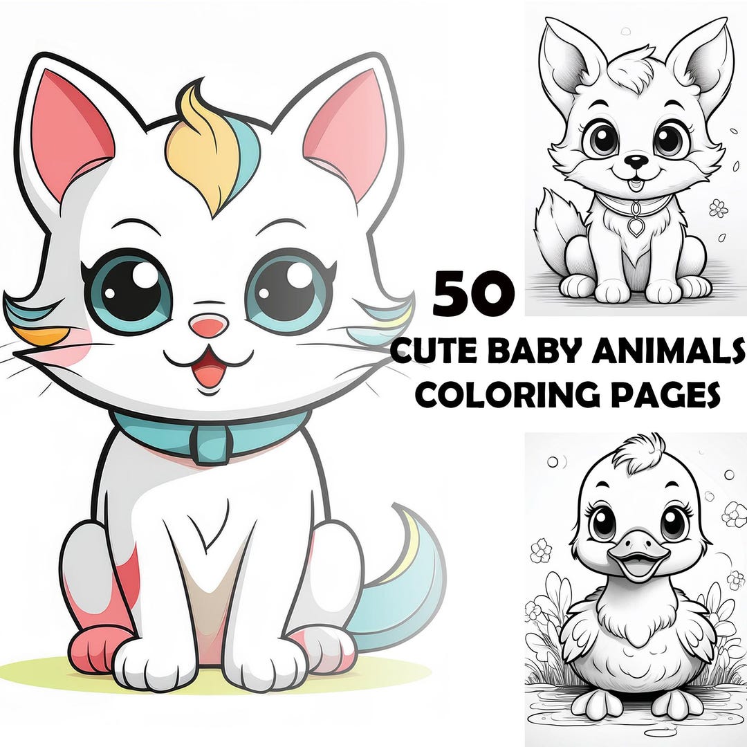 50 Cute Baby Animals Coloring Pages, Coloring Pages for Adult and Kids ...