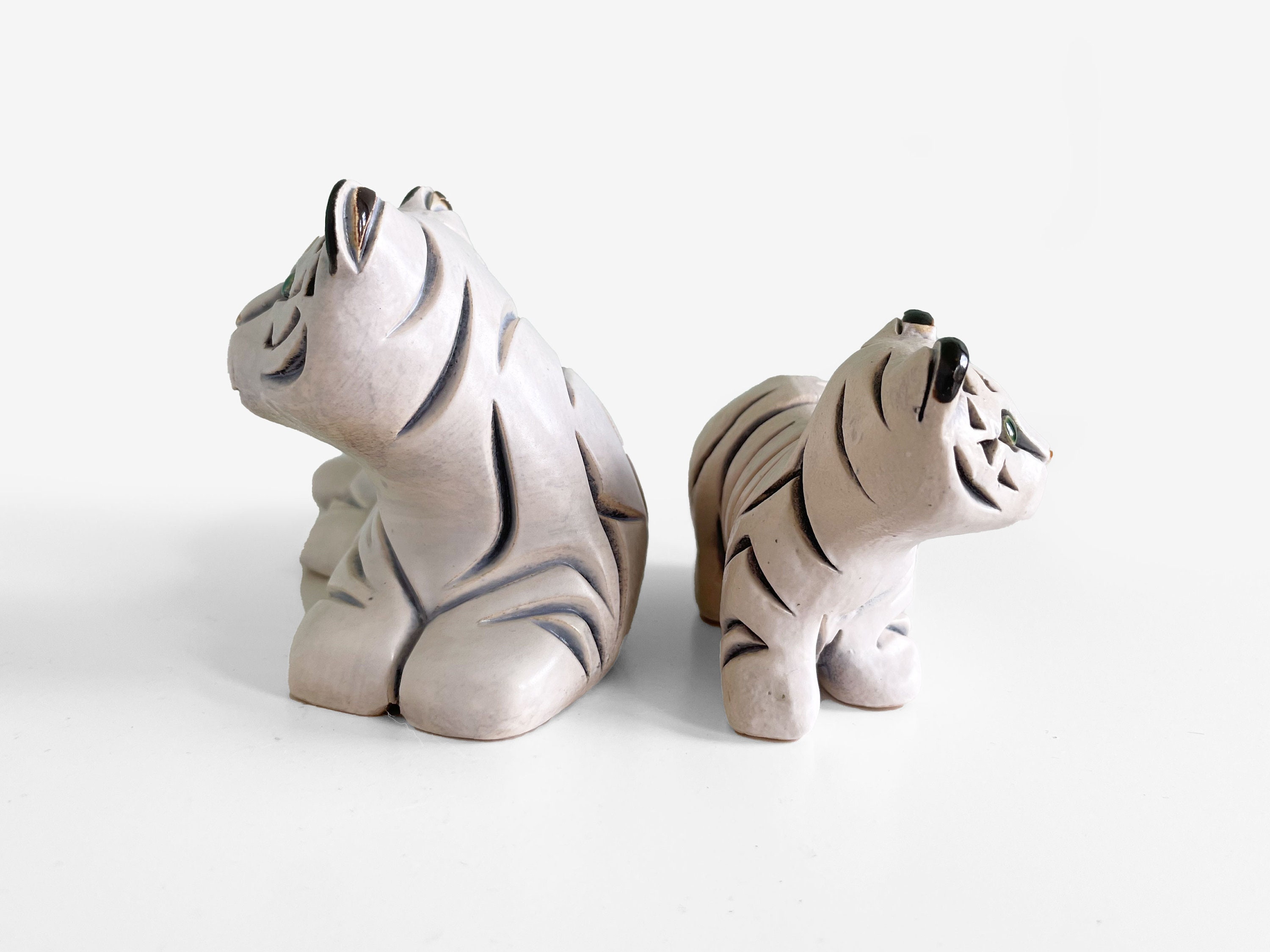 Artesania Rinconada White Tiger Cat With Baby 344 & 344A Earthenware ...