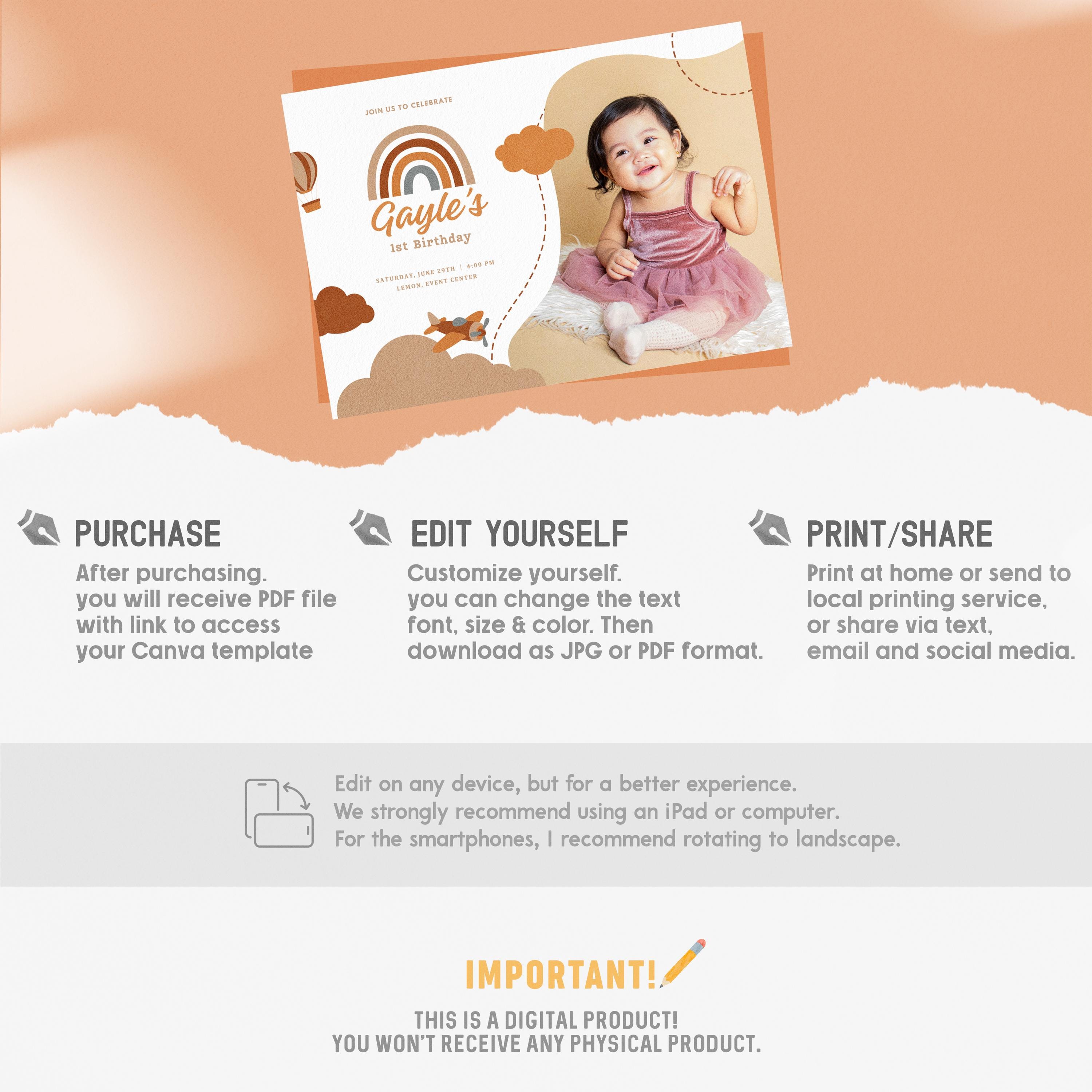 EDITABLE Boho Rainbow Theme Birthday Party Invitation Canva Template ...