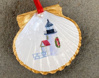 Nantucket Decoupage Scallop Shell Christmas Ornament - Brant Point ...