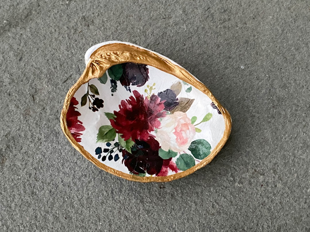 Large Round Gold Rimmed OBX Roses Shabby Chic Decoupage Clamshell ...