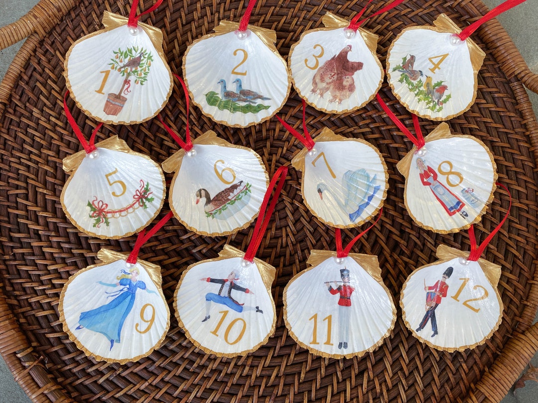 12 Days of Christmas Unique Nantucket Scallop Shell Decoupage Ornament ...
