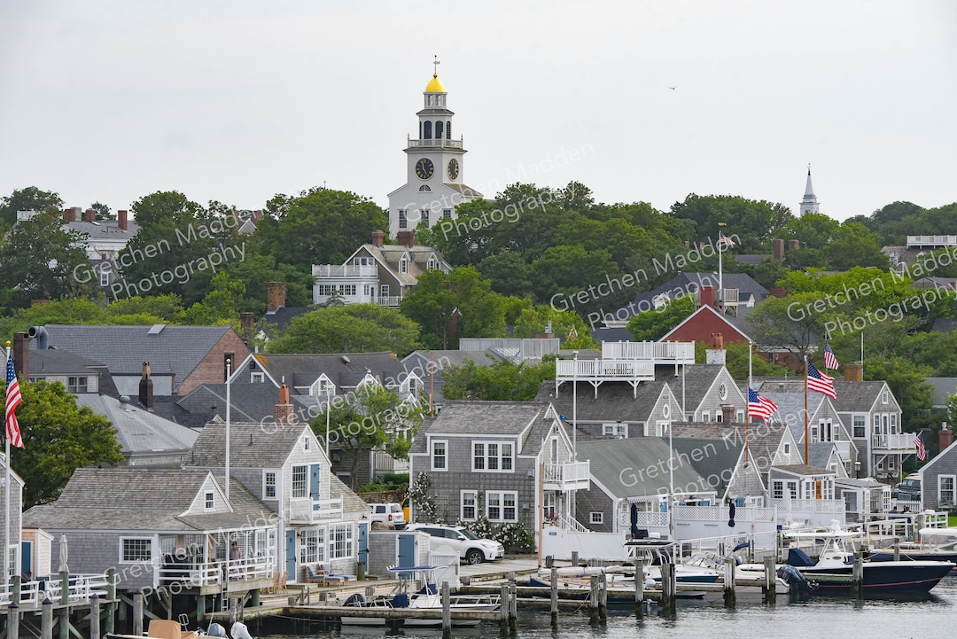 Nantucket Island Photography of Downtown Nantucket Church Tower Gold ...
