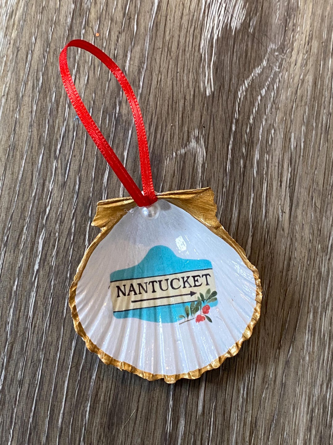 Nantucket Decoupage Scallop Shell Christmas Ornament - Turquoise ...