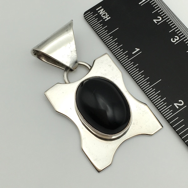 Taxco Silver Onyx Pendant - Etsy