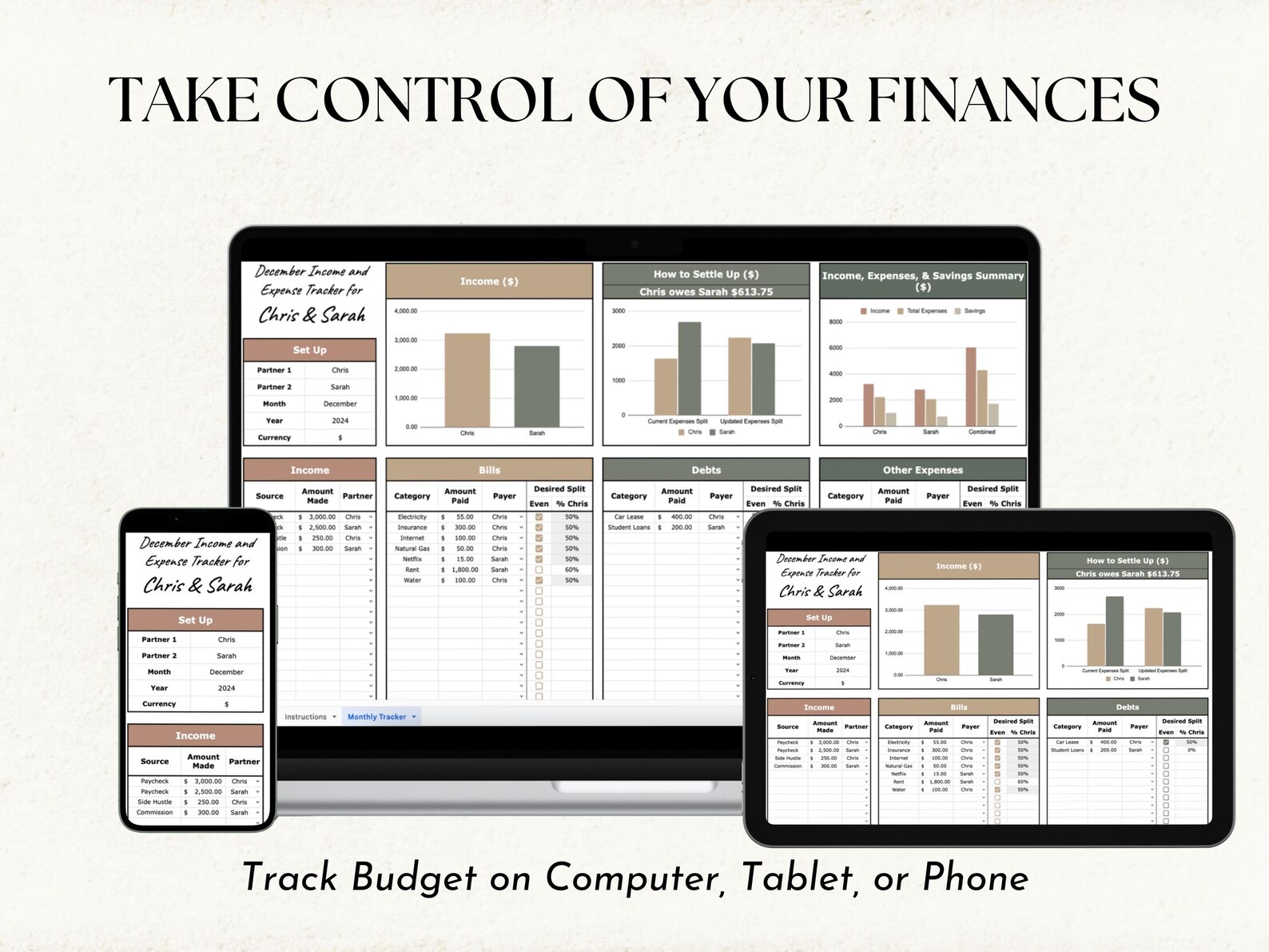 Couples Income Expenses Savings Tracker Template Google Sheets Budget ...
