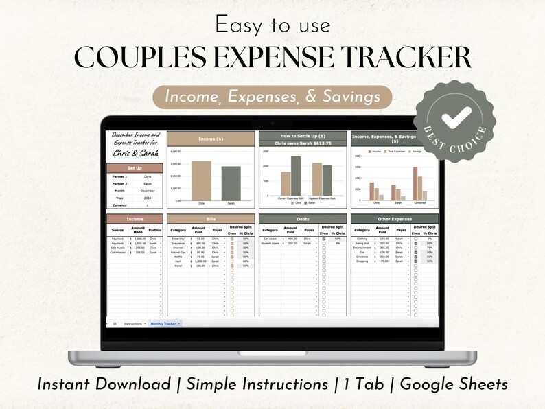 Couples Income Expenses Savings Tracker Template Google Sheets Budget ...
