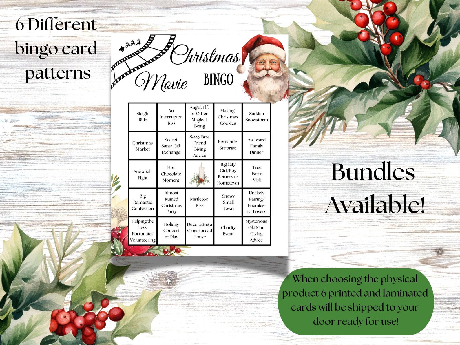 Christmas Movie Bingo Game – Fun Holiday Activity, Reusable & Laminated ...
