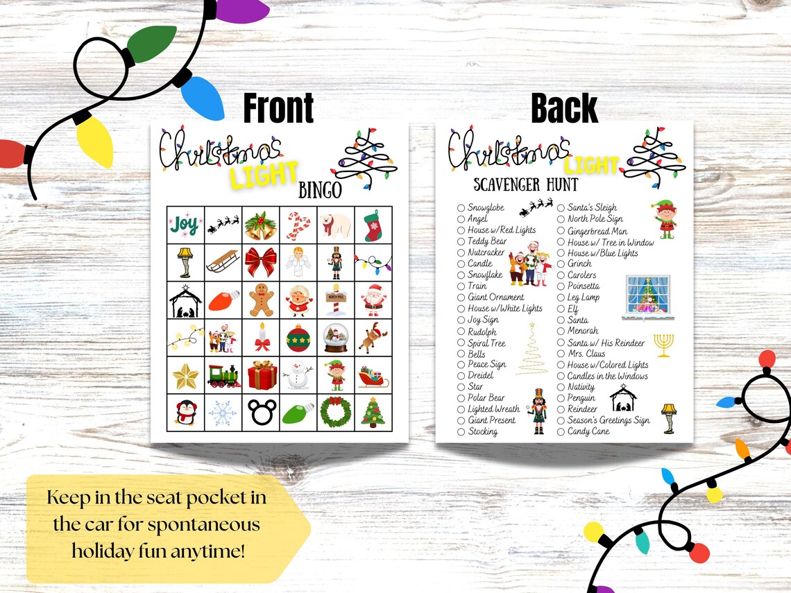 Christmas Light Bingo/scavenger Hunt - Family Game for Car Rides ...