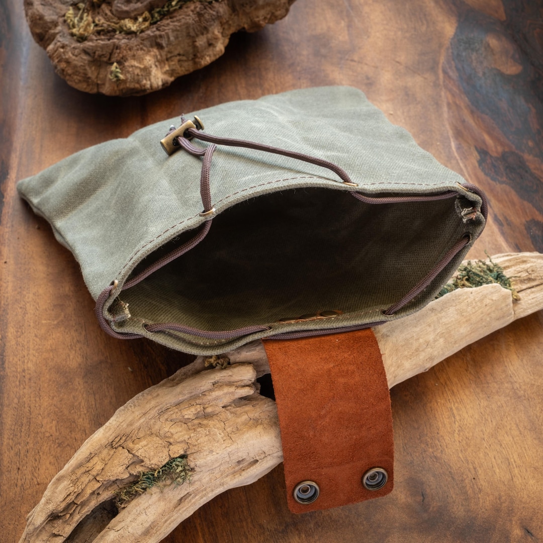 Foldable Foraging Pouch Canvas Leather Gathering Bag Hiking Belt Bag ...
