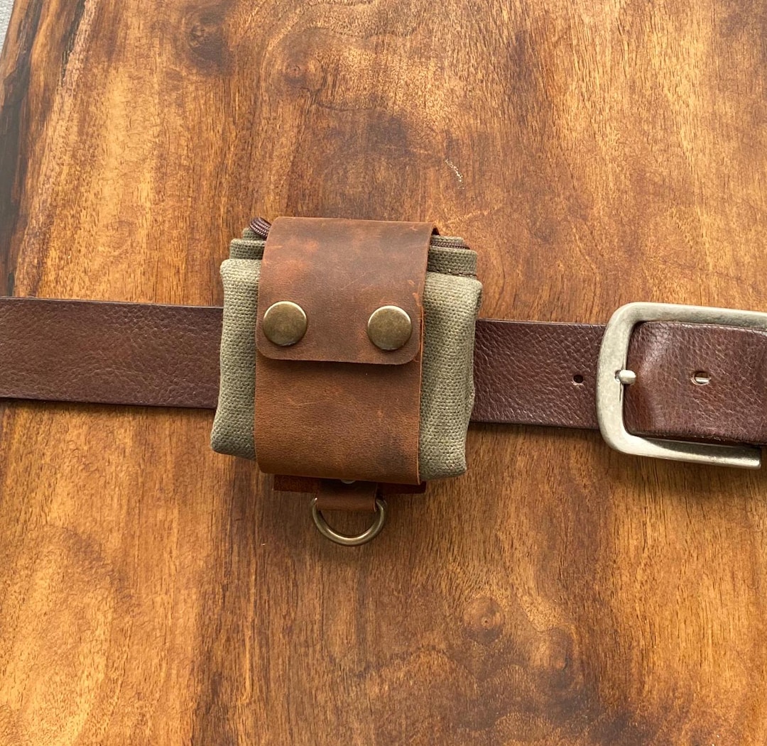 Leather Foraging Pouch – Foldable Canvas Hiking Belt Bag - Etsy