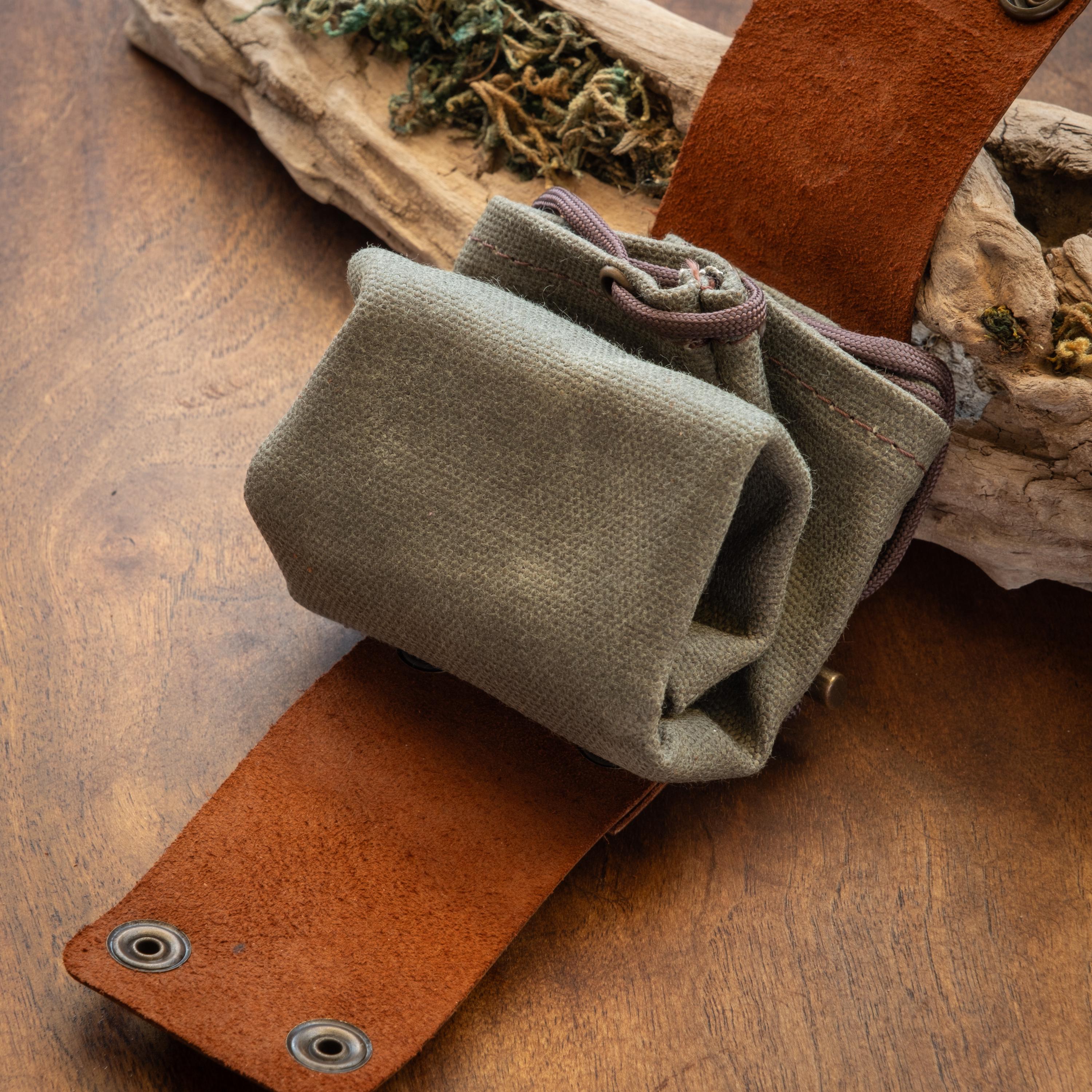 Leather Foraging Pouch – Foldable Canvas Hiking Belt Bag - Etsy
