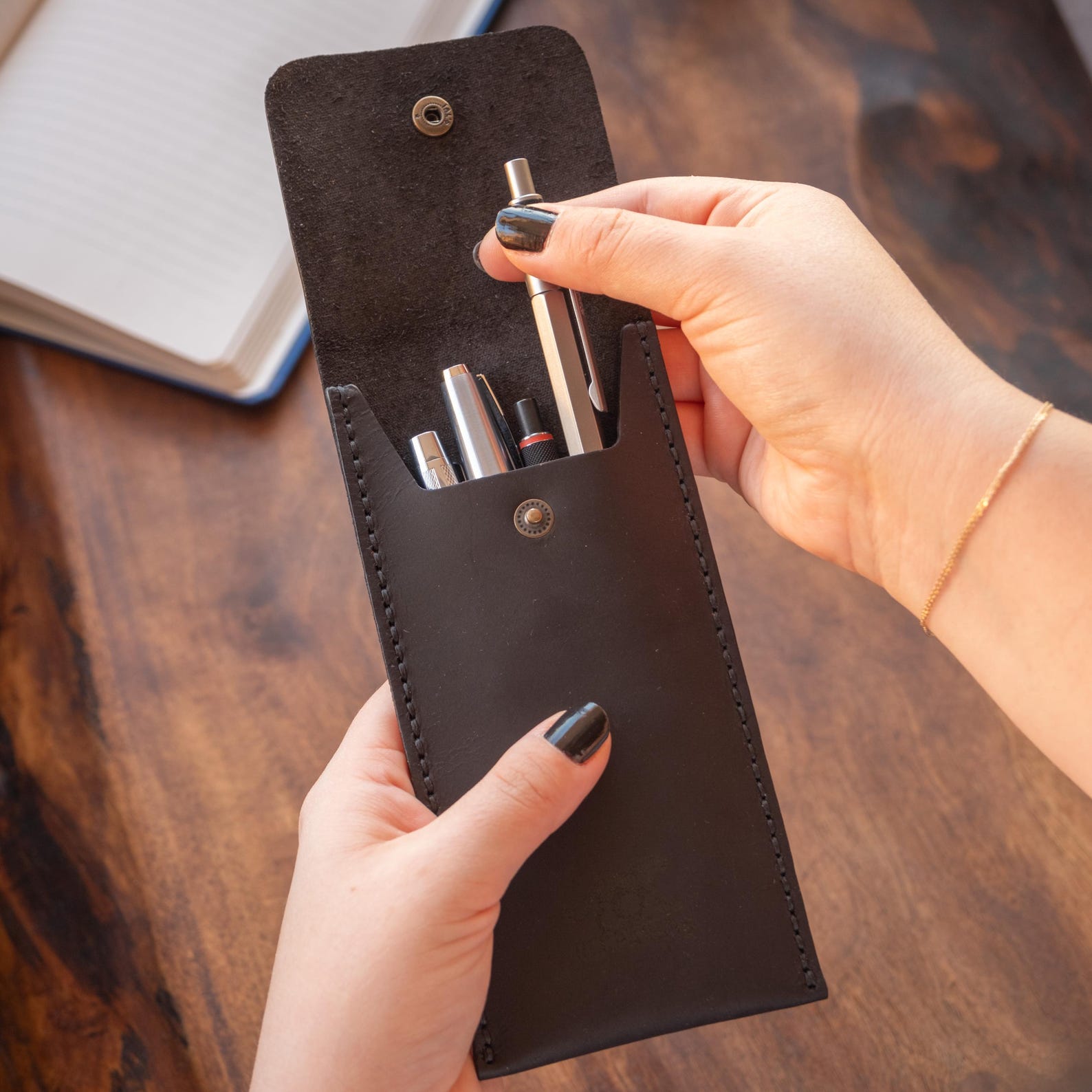 Handmade Leather Pencil Case – Personalized Vintage Pen Holder, Desk ...