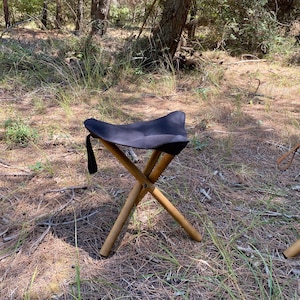 Leather Outdoor Chair Tripod Wooden Folding Stool Gift for Him ...