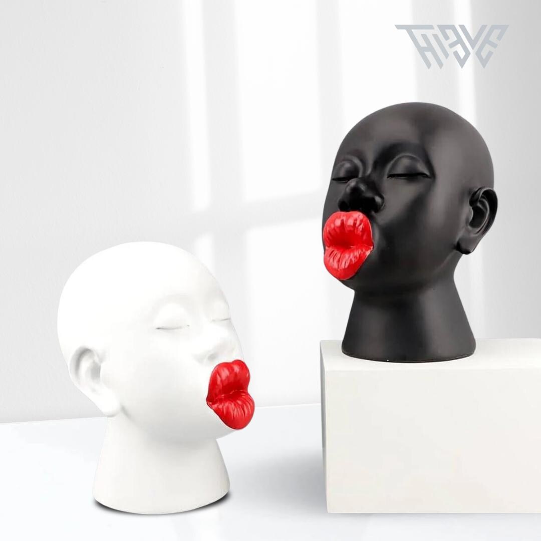 African Lady Red Lips Resin Statue Elegant Epoxy Sculpture Cultural ...