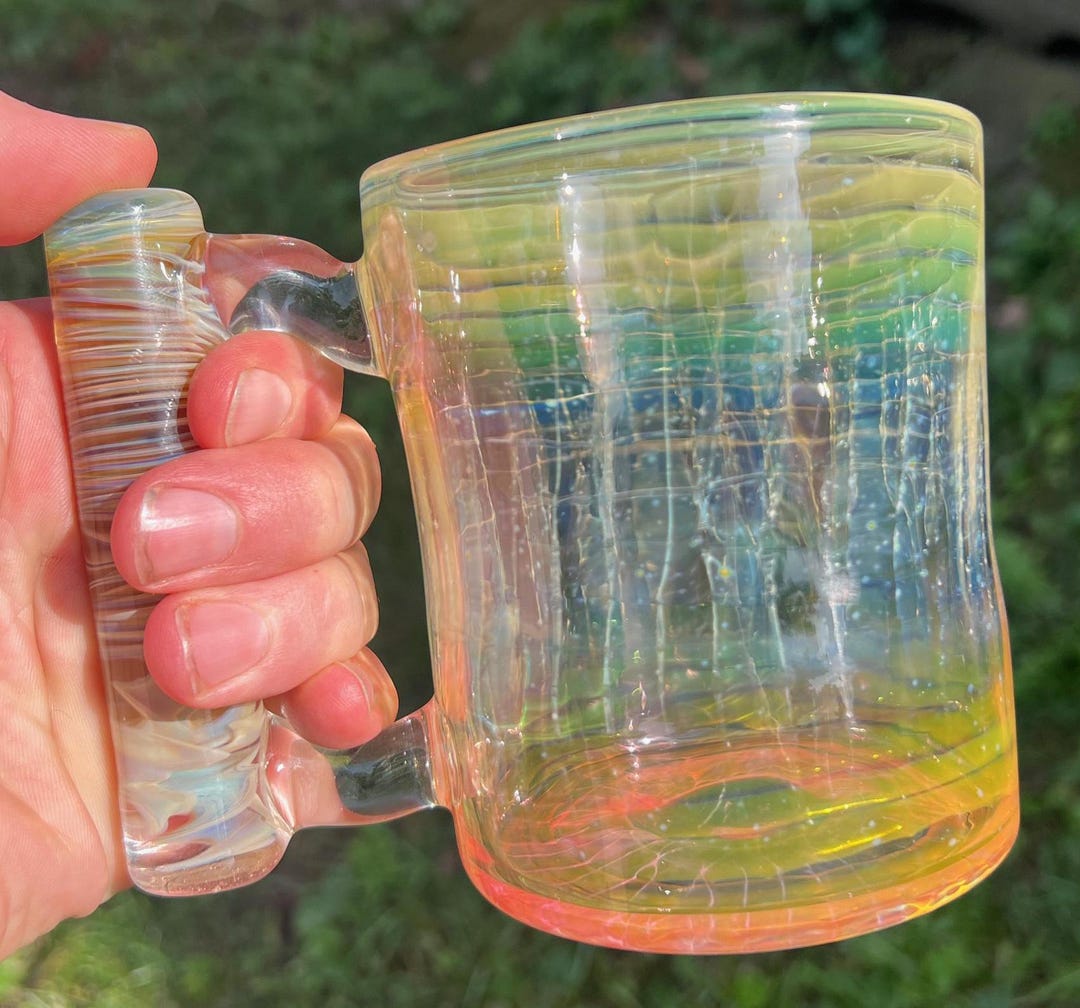 17 Fl. Oz. Glass Coffee Mug Handblown Borosilicate Pyrex Heat Resistant ...