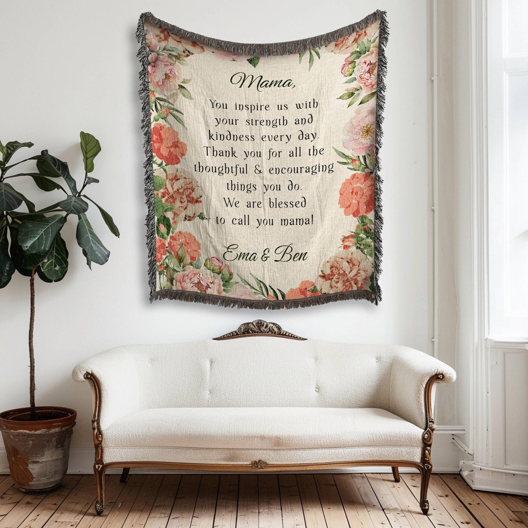 Personalized Floral Woven Blanket – Custom Note for Mom, Grandma, Memaw ...