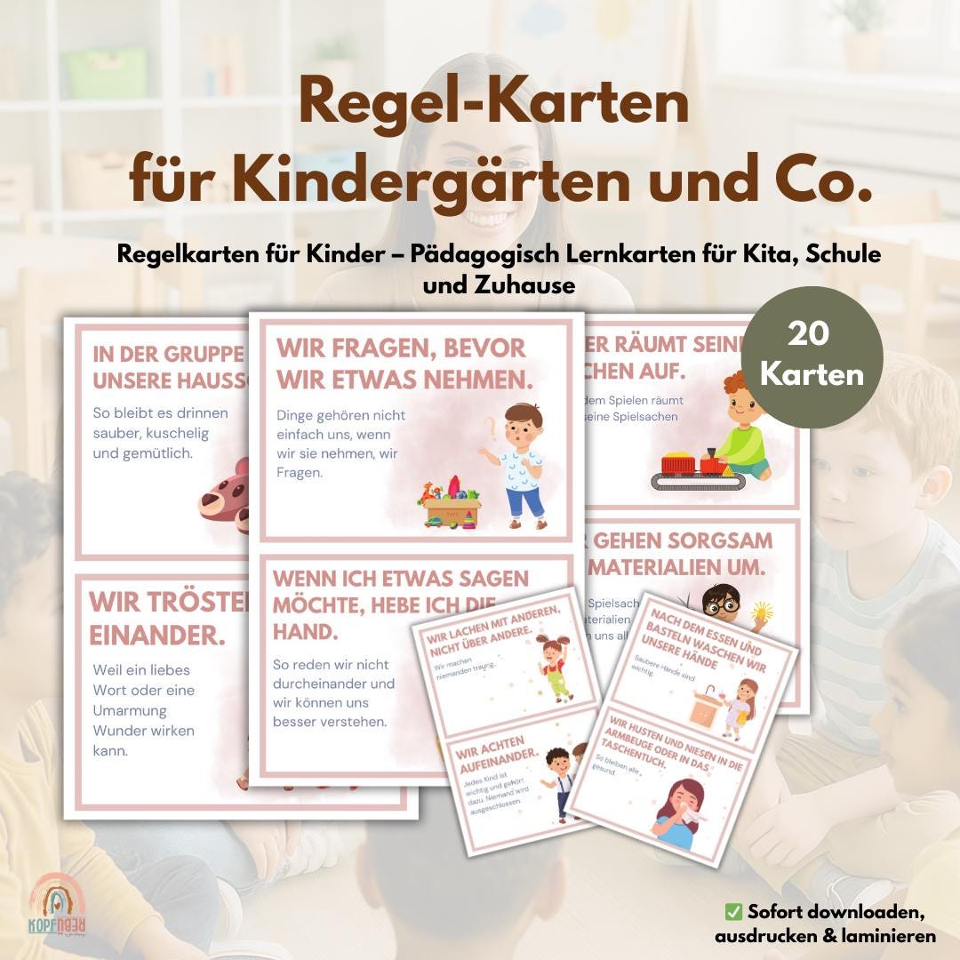 Kindergarten Rules | Rule Cards | PDF Template | Daycare | Educators ...