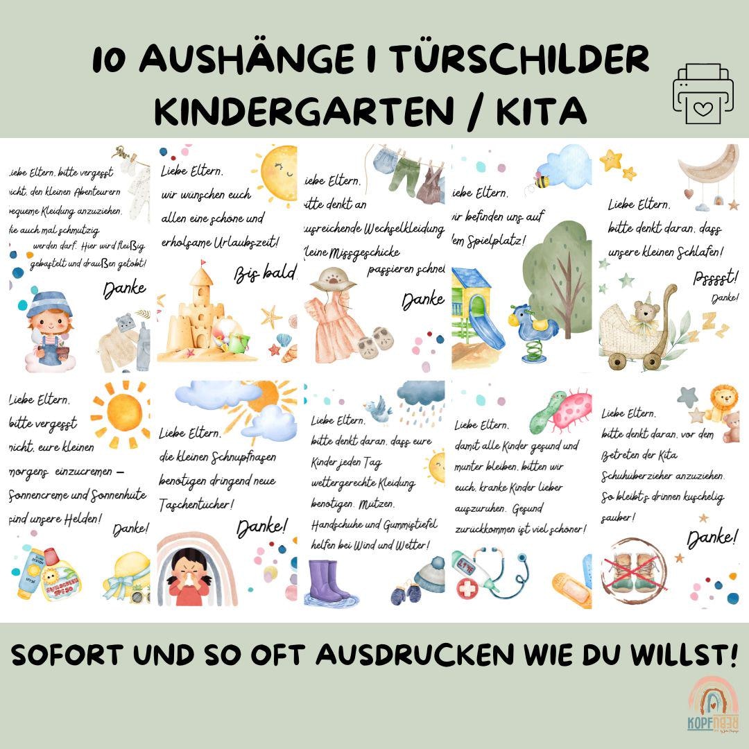 10 Aushänge Kindergarten Vorlagen Infotafel Kita PDF Türschilder Vorlagen Für Erzieher Aushang ...