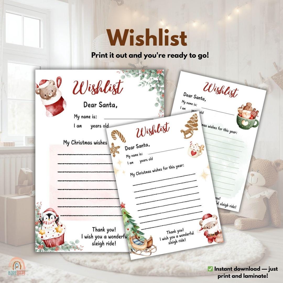 Christmas Wishlist Templates | Santa Wishlist for Kids - Etsy
