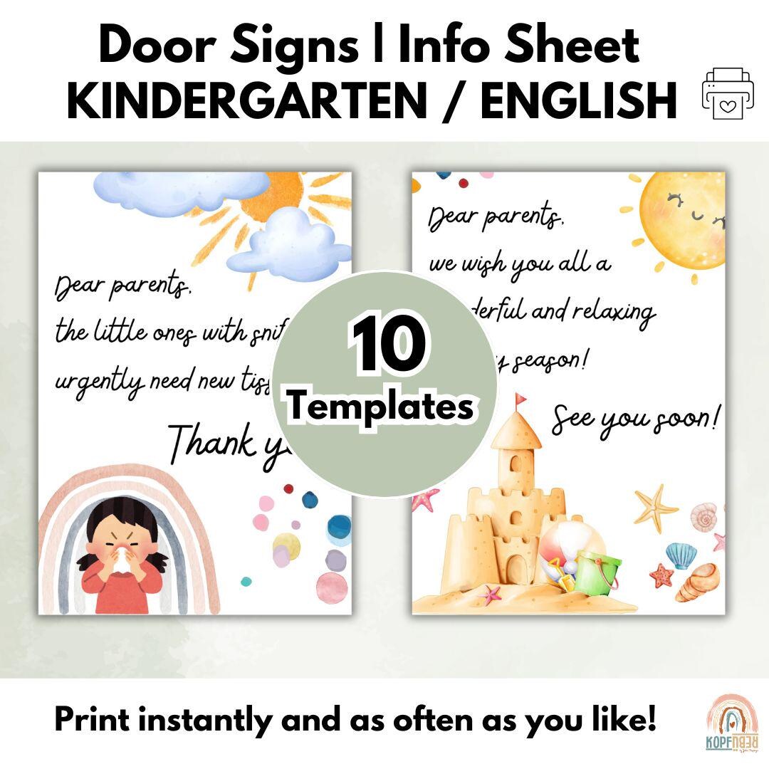 ENGLISH 10 Kindergarten Notice Templates | Info Board PDF | Door Signs ...