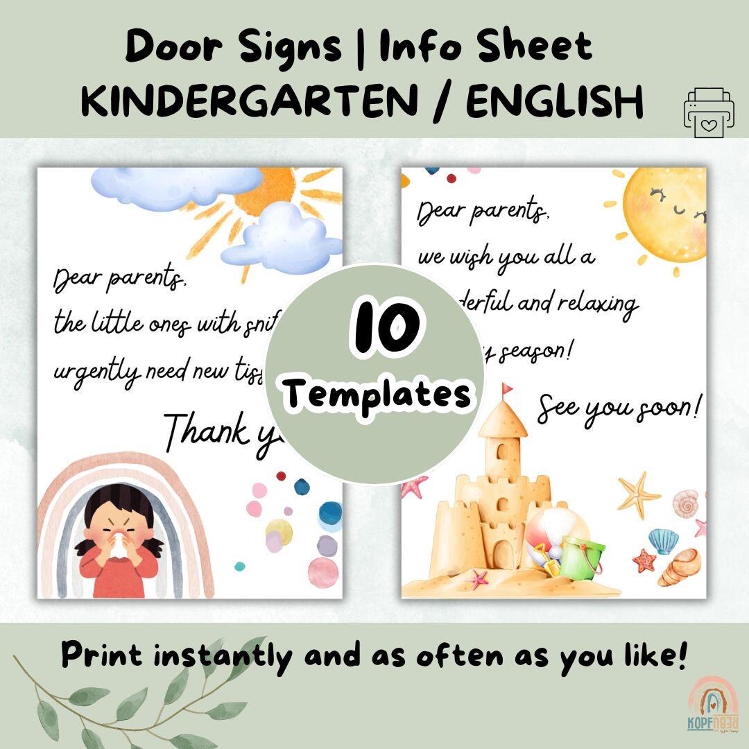 ENGLISH 10 Kindergarten Notice Templates | Info Board PDF | Door Signs ...