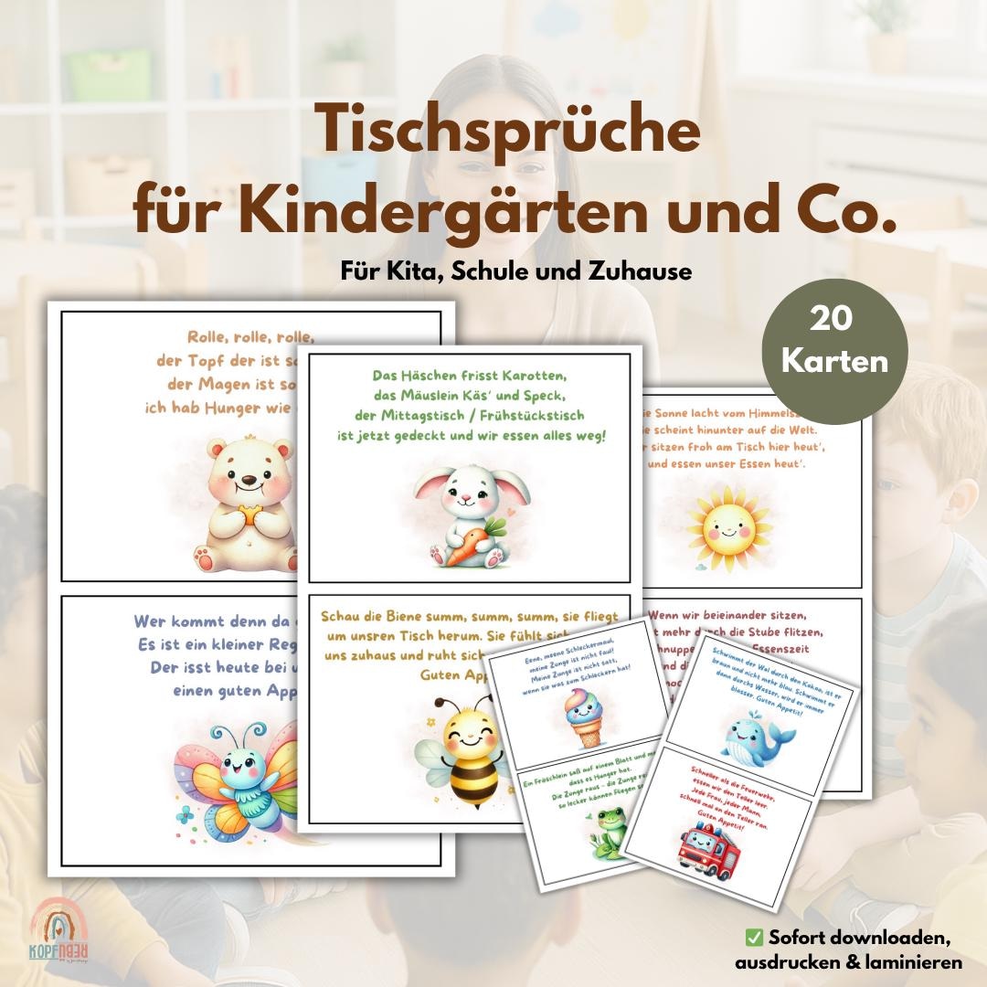 20 Table Saying Cards for Children. for Families or Kindergartens | PDF ...