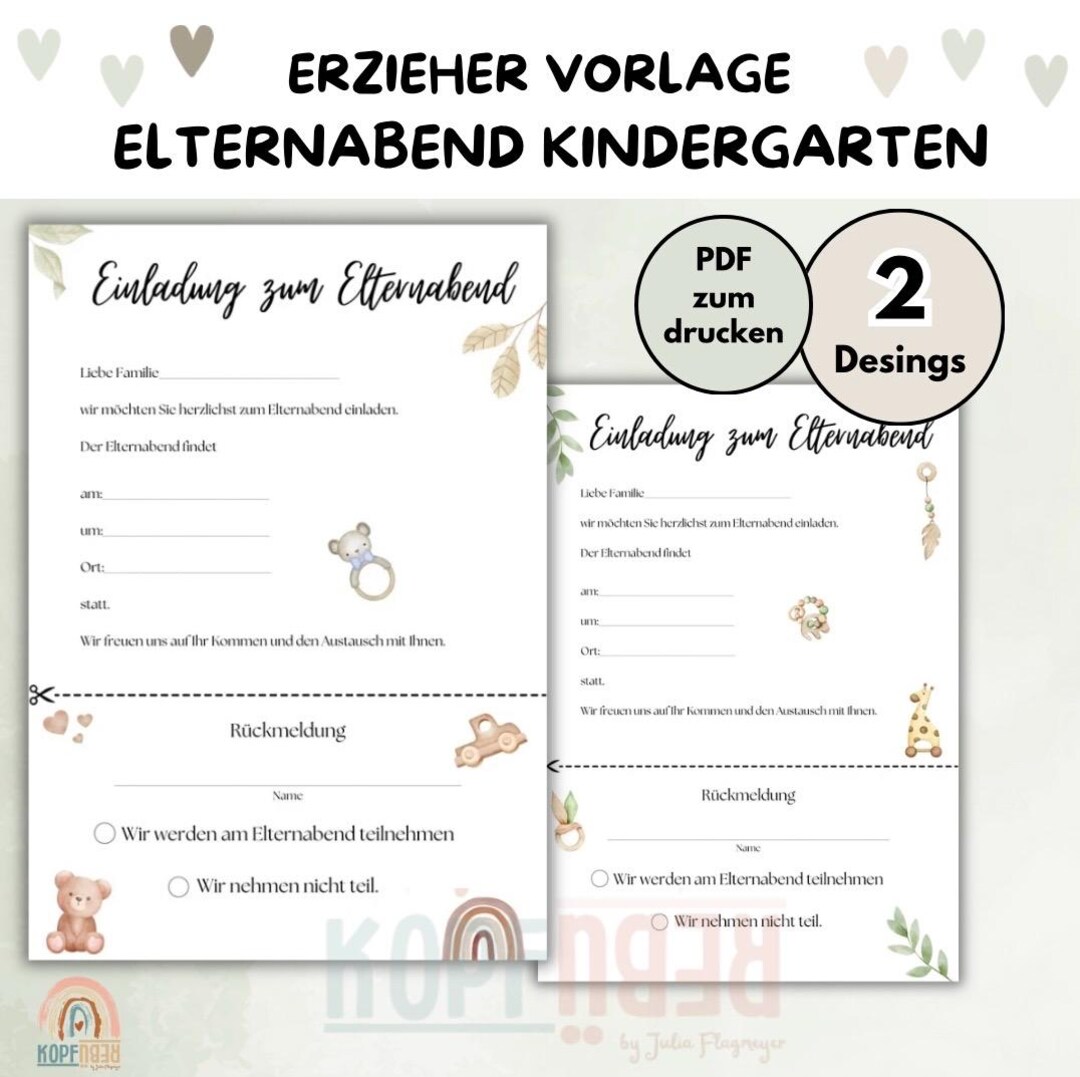 2 Templates Parents' Evening Invitation Kindergarten Educator L Kita ...
