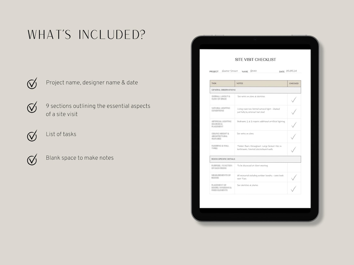 Site Visit Checklist | Interior Design Template | Interior Design Tools ...
