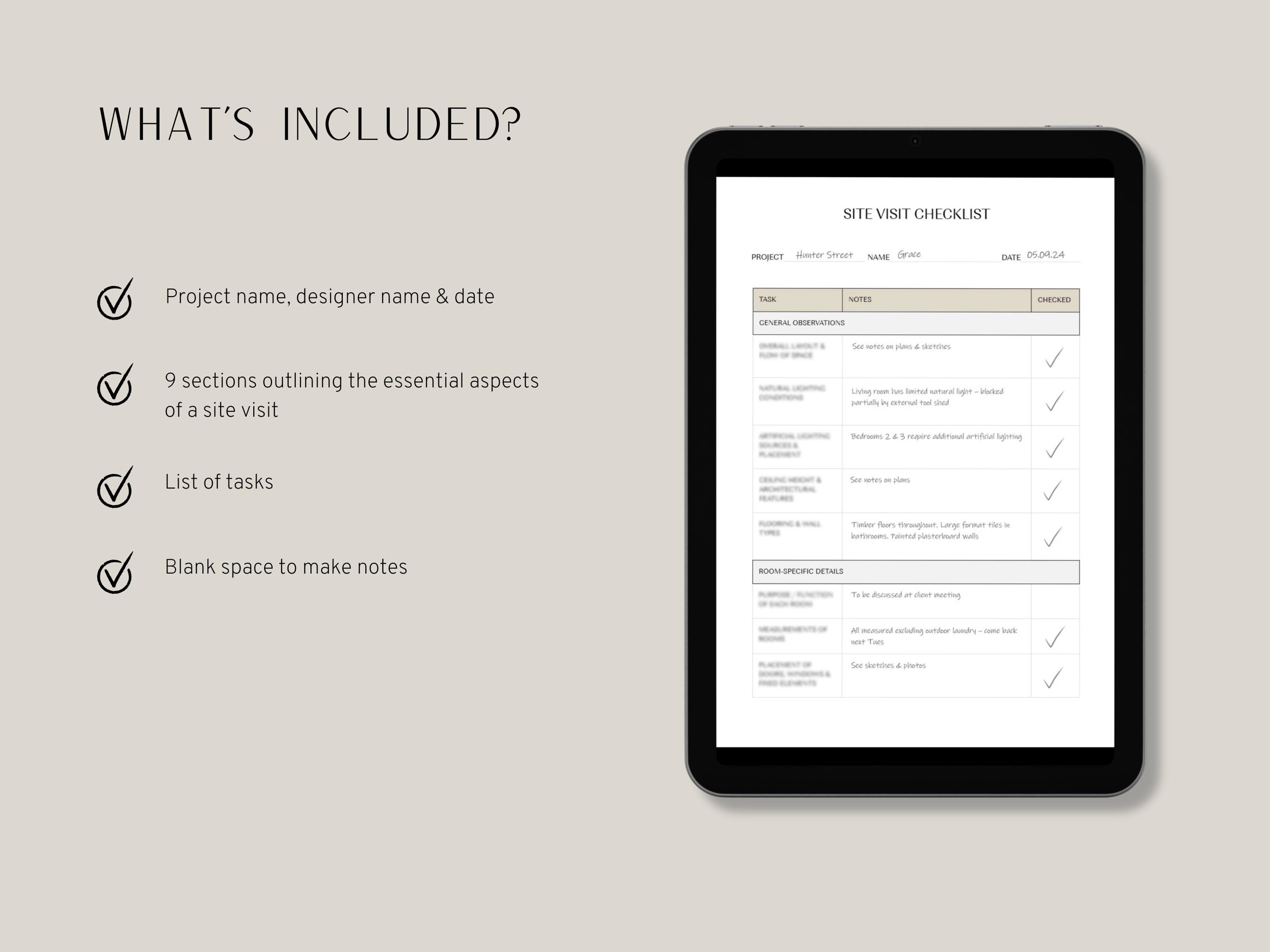 Site Visit Checklist | Interior Design Template | Interior Design Tools ...