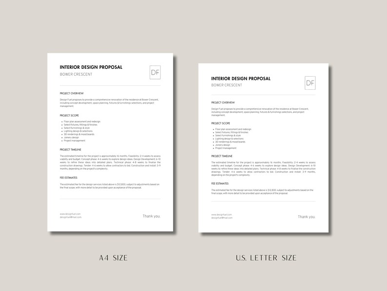 Interior Design Proposal Template: Minimalist Canva Design (A4 & U.S ...