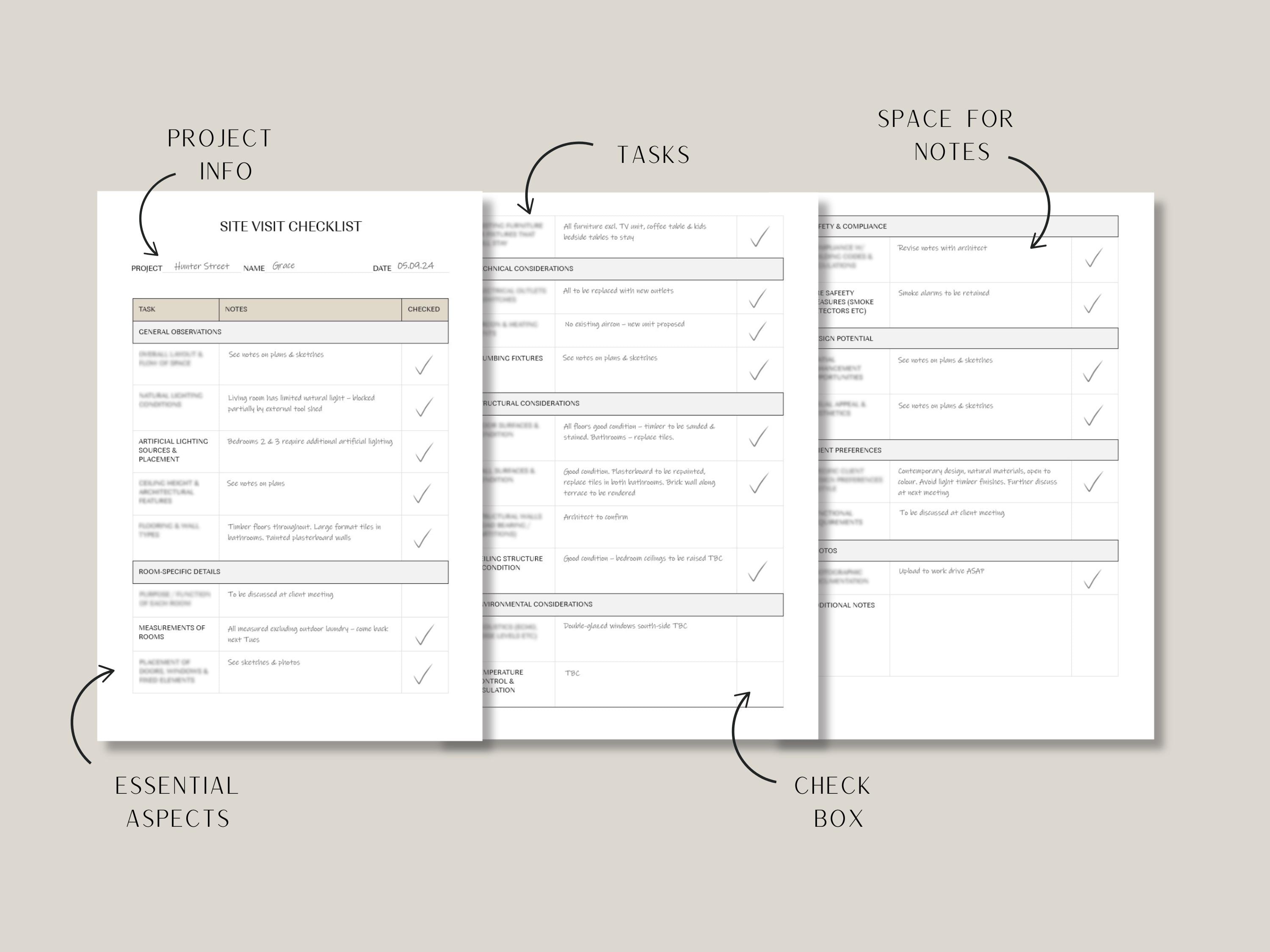 Site Visit Checklist | Interior Design Template | Interior Design Tools ...