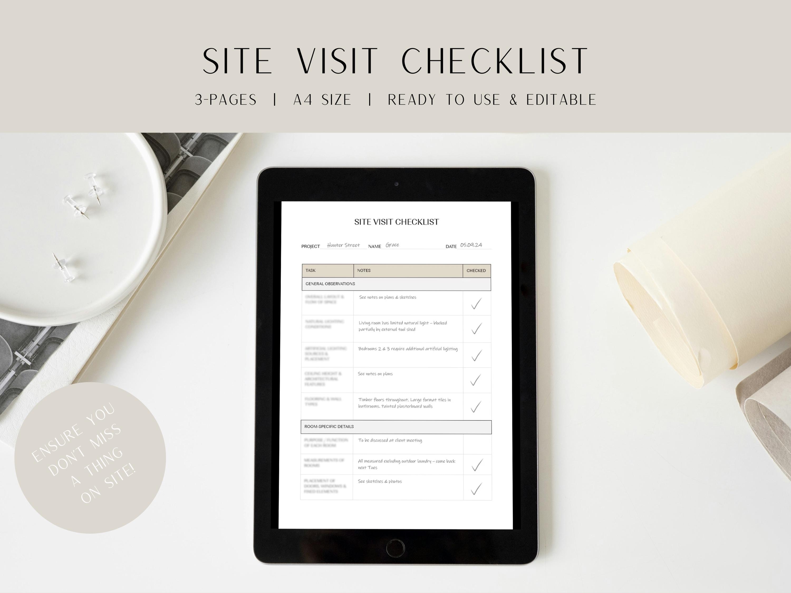 Site Visit Checklist | Interior Design Template | Interior Design Tools ...