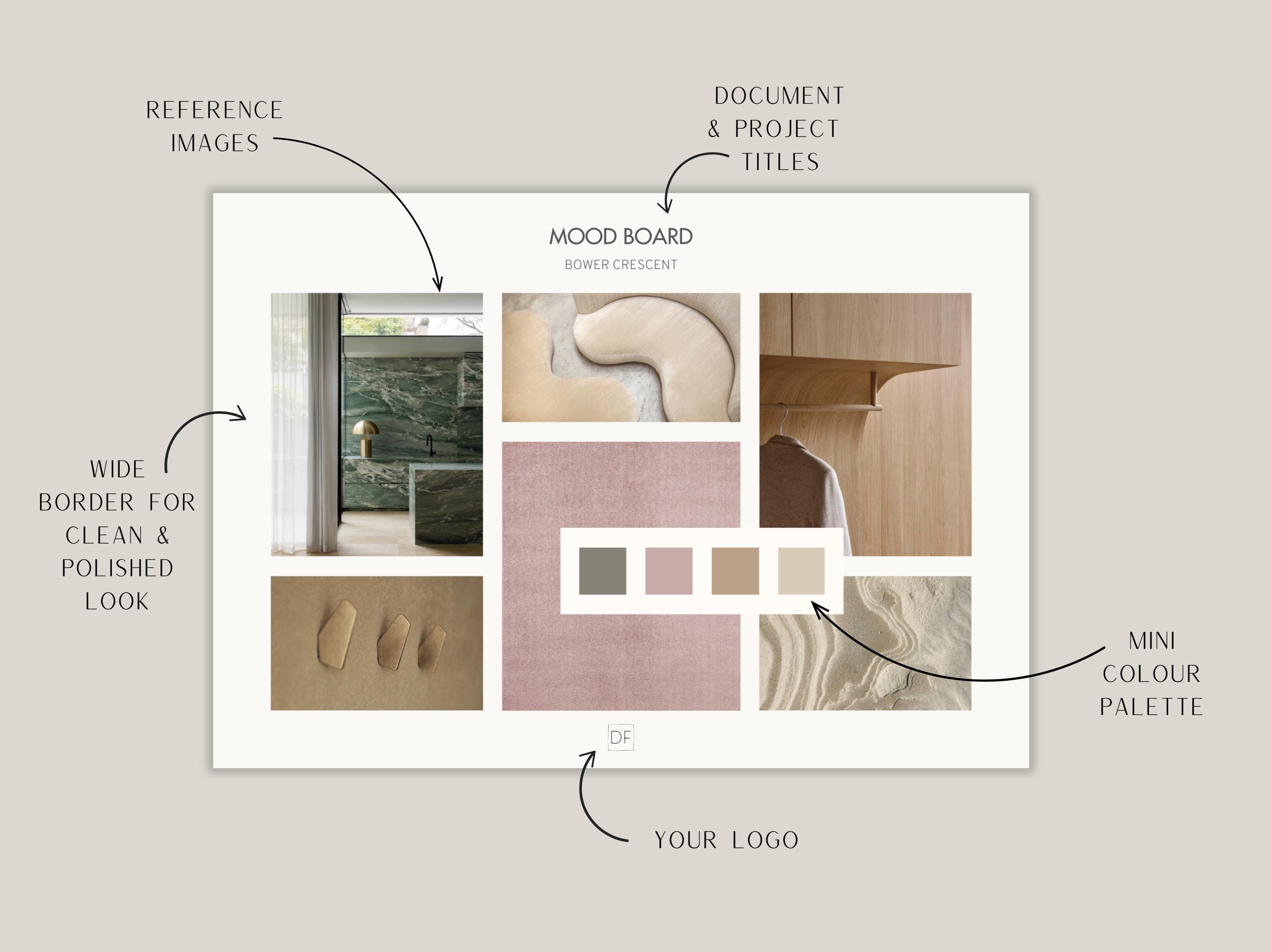 Minimalist Mood Board Template: Interior Design Presentation (A3, A4 ...