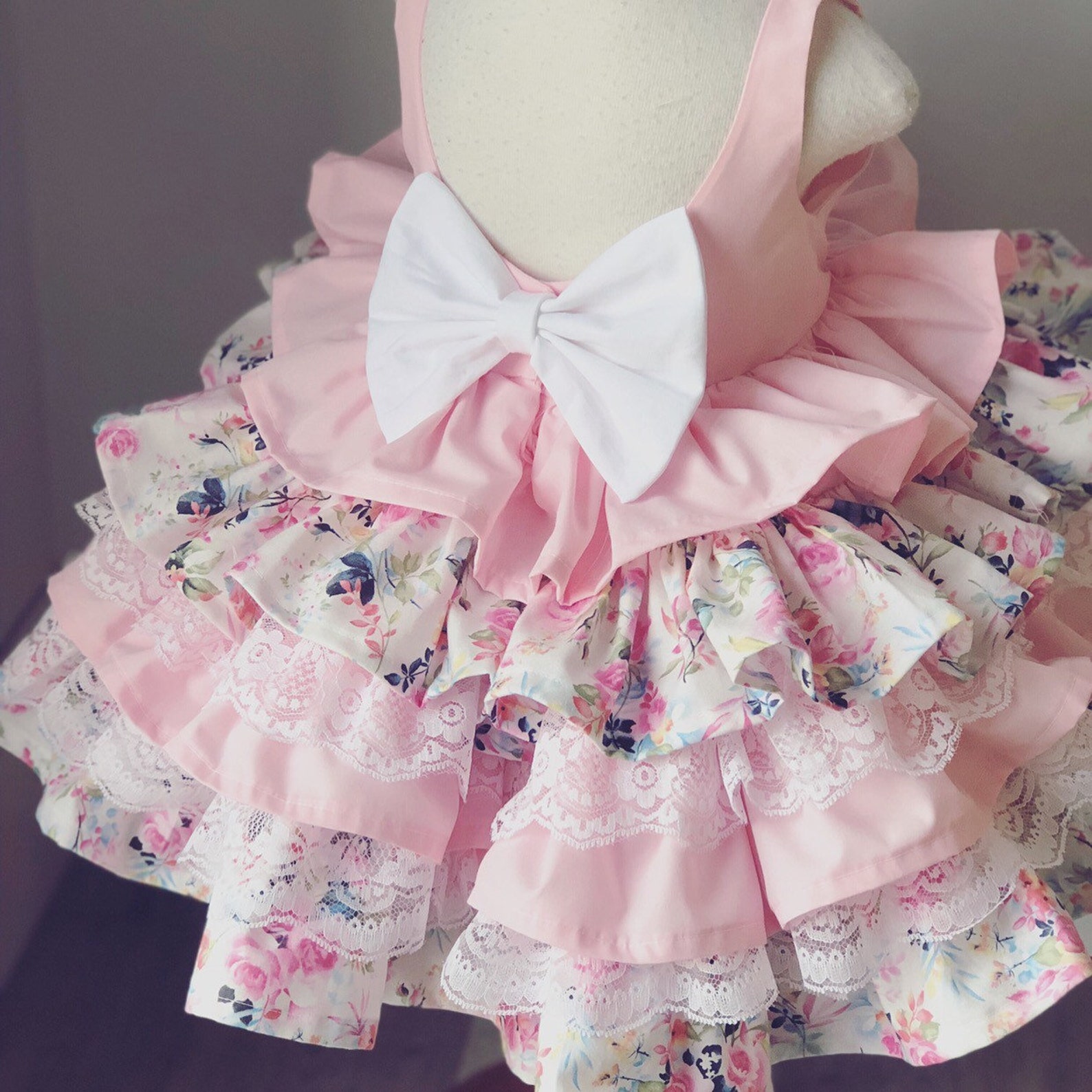 Girls Pink Ruffle Dress Toddler Floral Party Dress Baby | Etsy