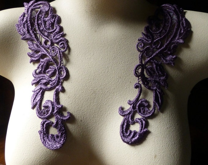 Purple Lace Applique PAIR Venise Lace for Garments, Bridal, Applique PR ...