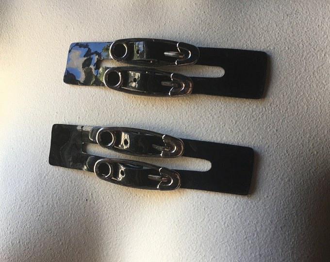 2 Black Buckles Faux Patent Leather Front Tabs for Garments, Goth ...