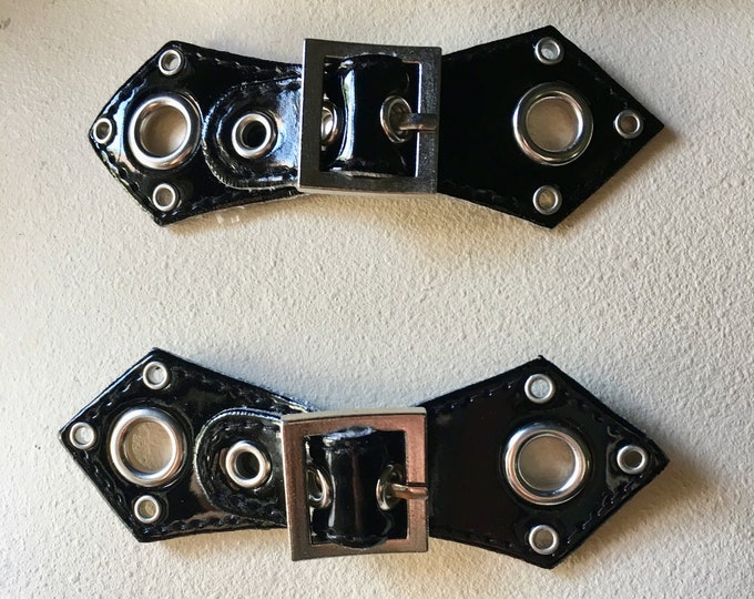 2 Black Buckles Faux Patent Leather Front Tabs for Garments, Goth ...