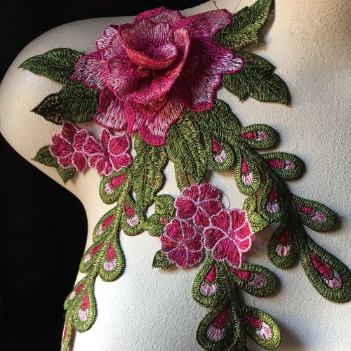 FUCHSIA PINK 3D Rose Applique for Garments Costume Design CA - Etsy