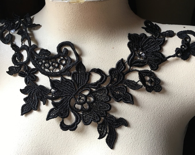 Single BLACK Lace Applique Rayon Venice Lace for Bridal, Straps ...