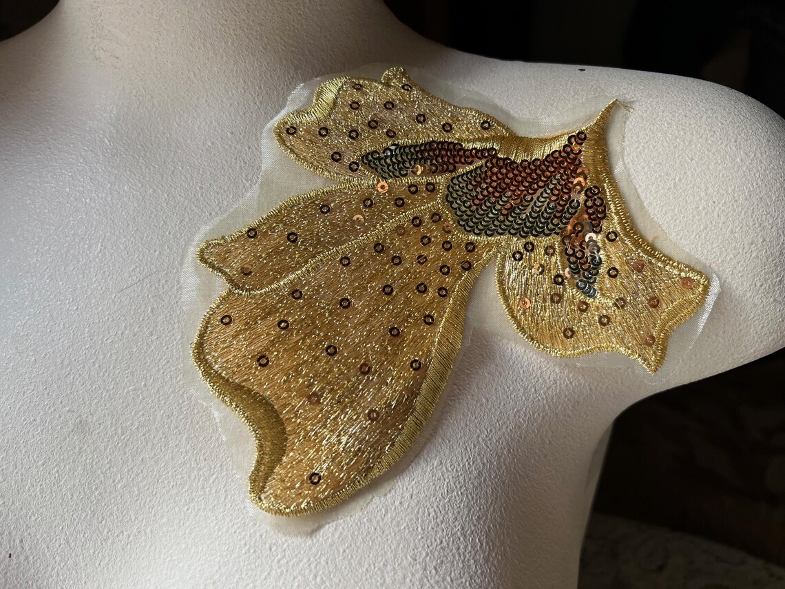 Gold Lace Applique Beaded Flower for Lyrical Dance, Ballet, Garments ...