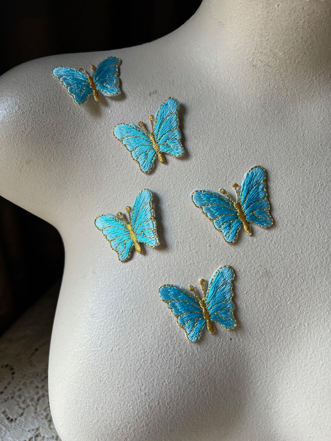 5 AQUA Butterfly Appliques Assorted for Bridal, Garments, Costume ...