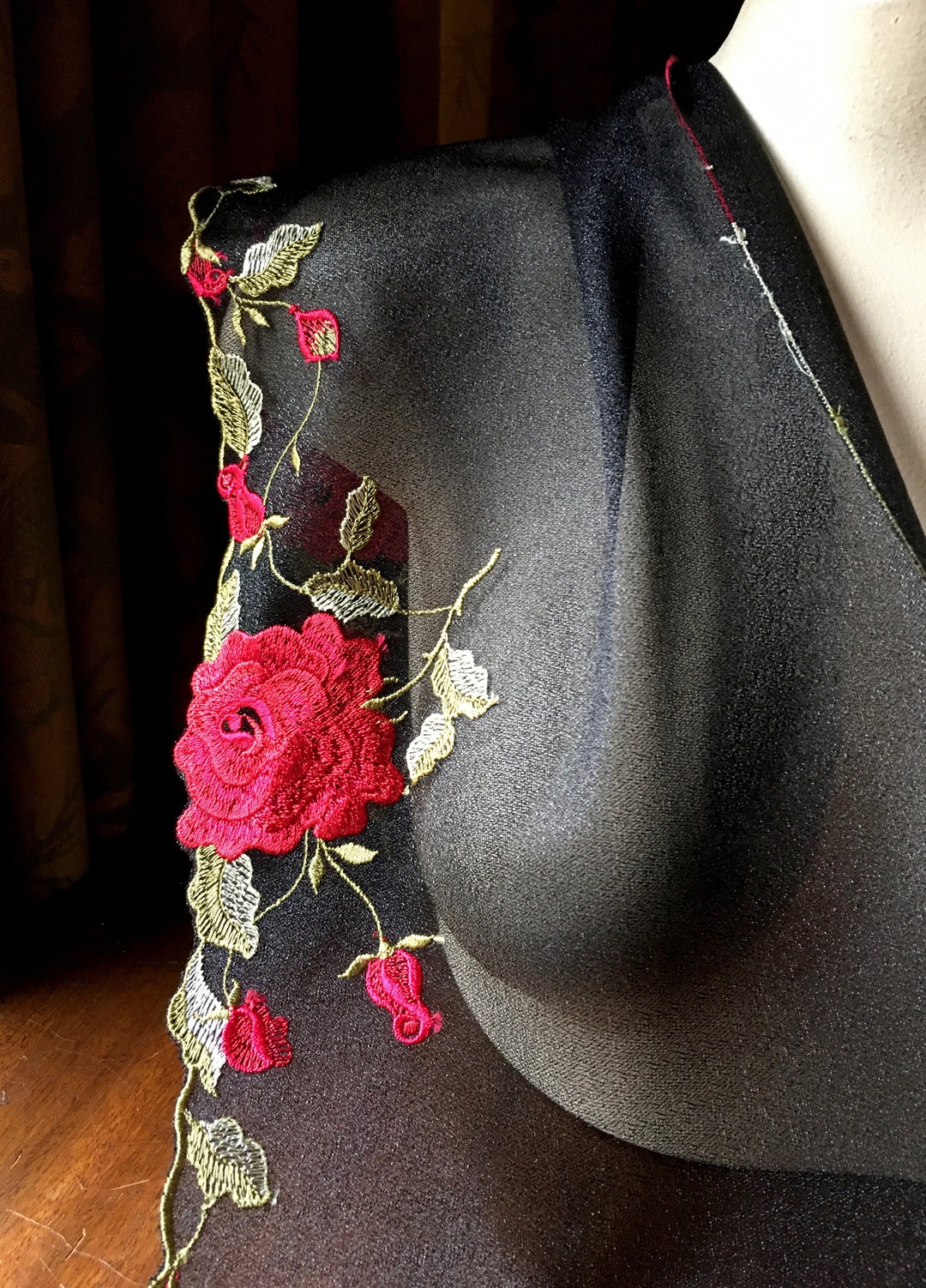 Black & Red Lace Embroidered Lace Wide for Lingerie, Garments CL 4008 ...